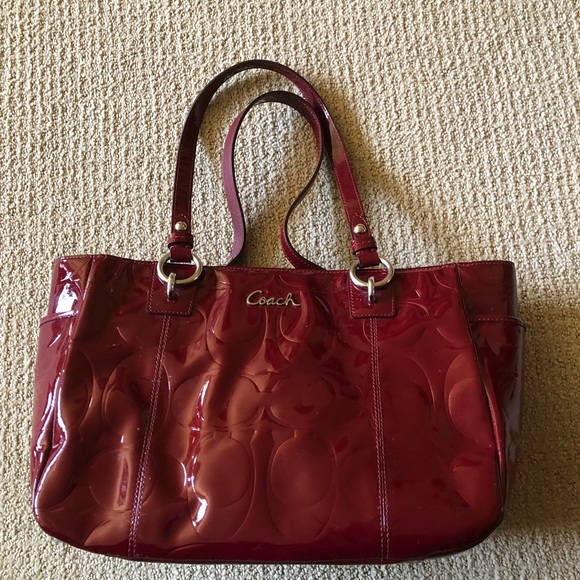 Coach | Bags | Coach Red Patent Bag Nwt Embossed Logo | Poshmark